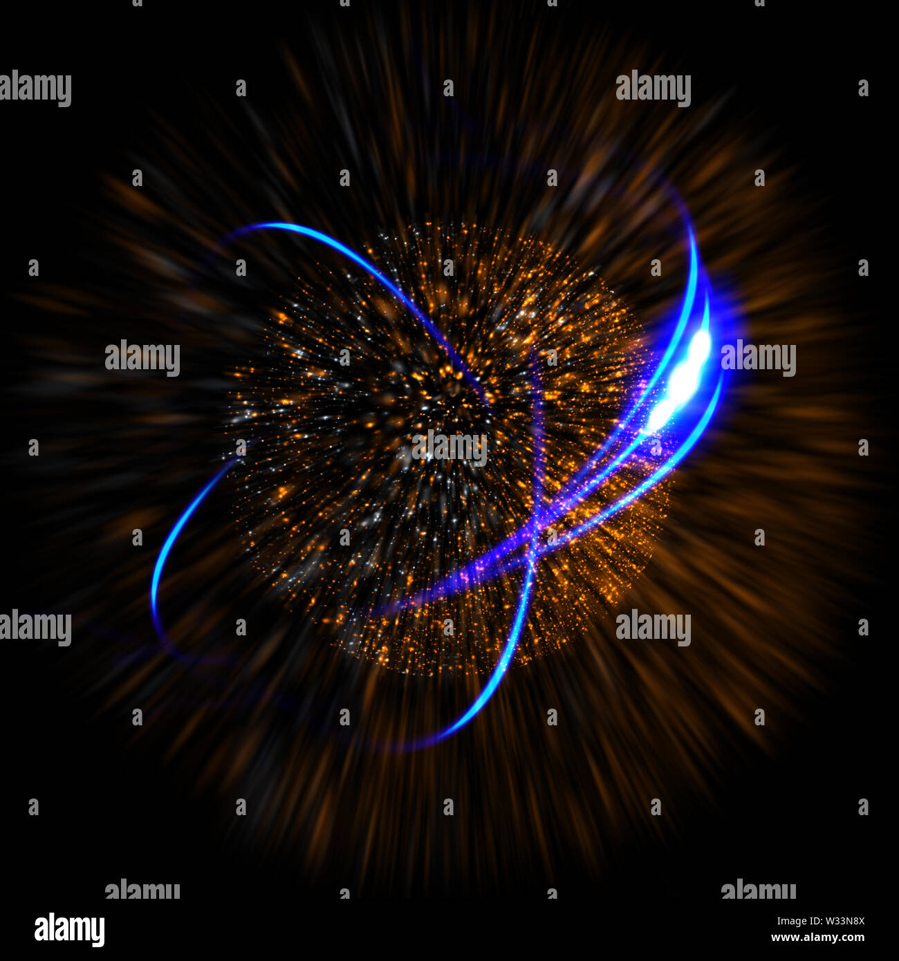 Close up of colorful atomic particle background science 3D illustration ...