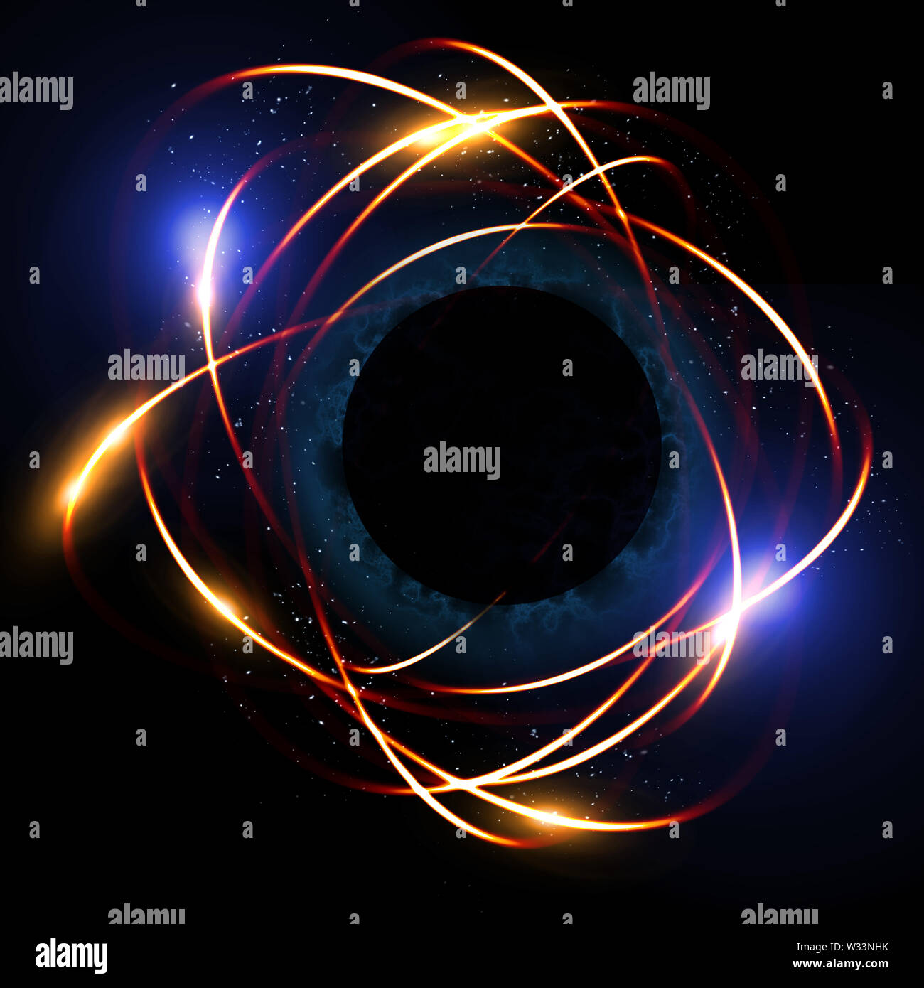 Close up of colorful atomic particle background science 3D illustration ...