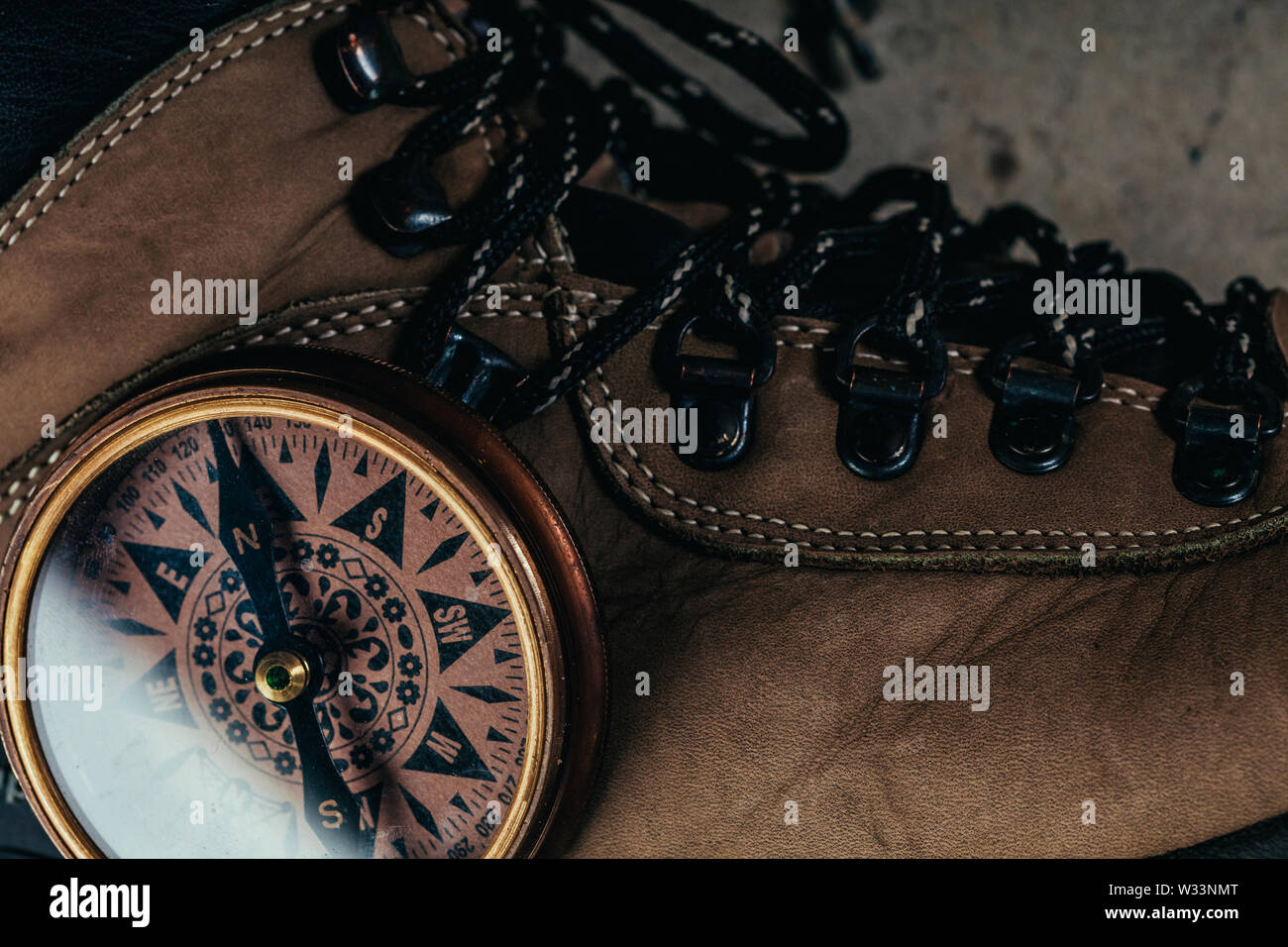 compass with hiking-boots Stock Photo - Alamy