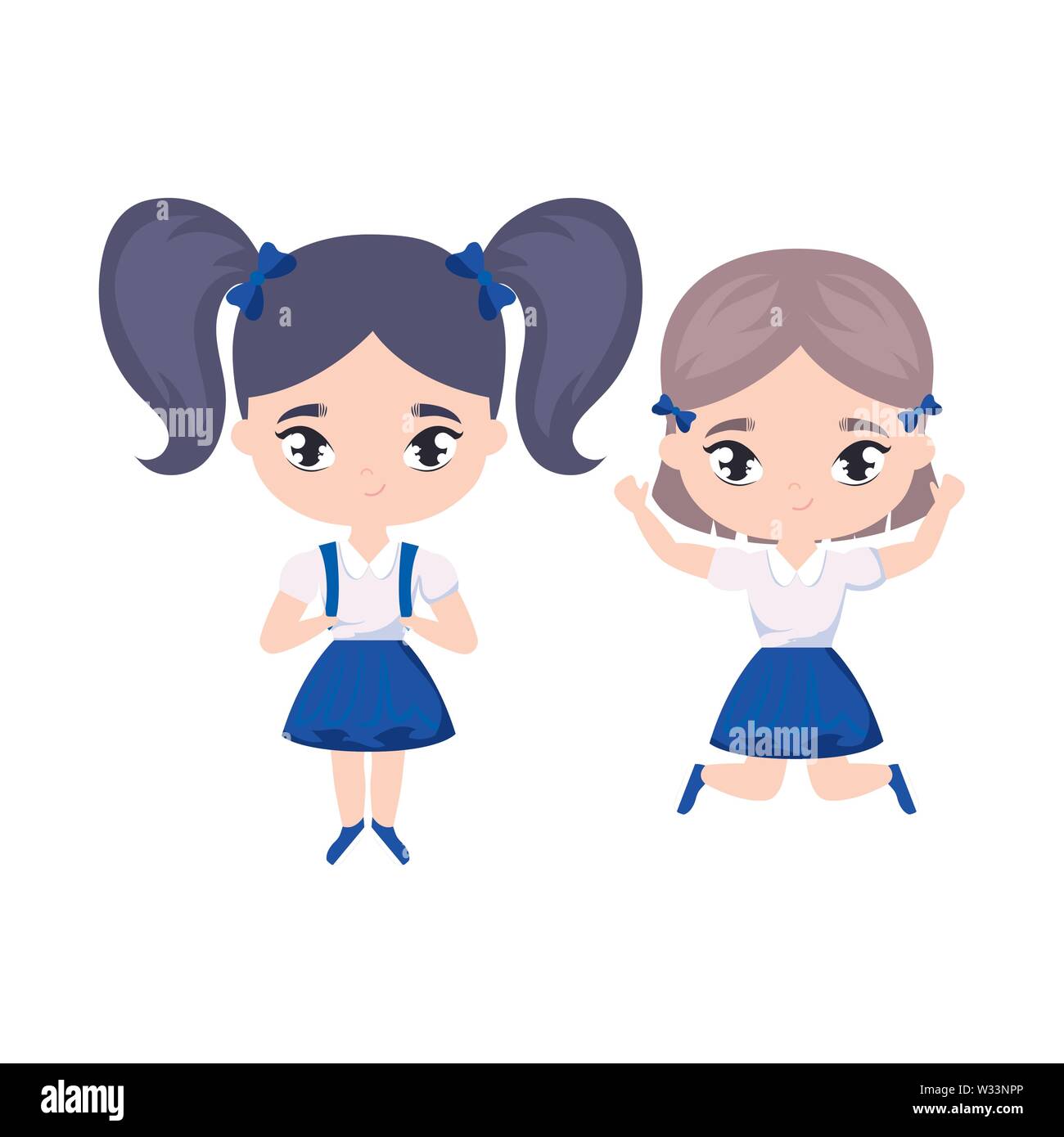 cute little student girls avatar character vector illustration design ...