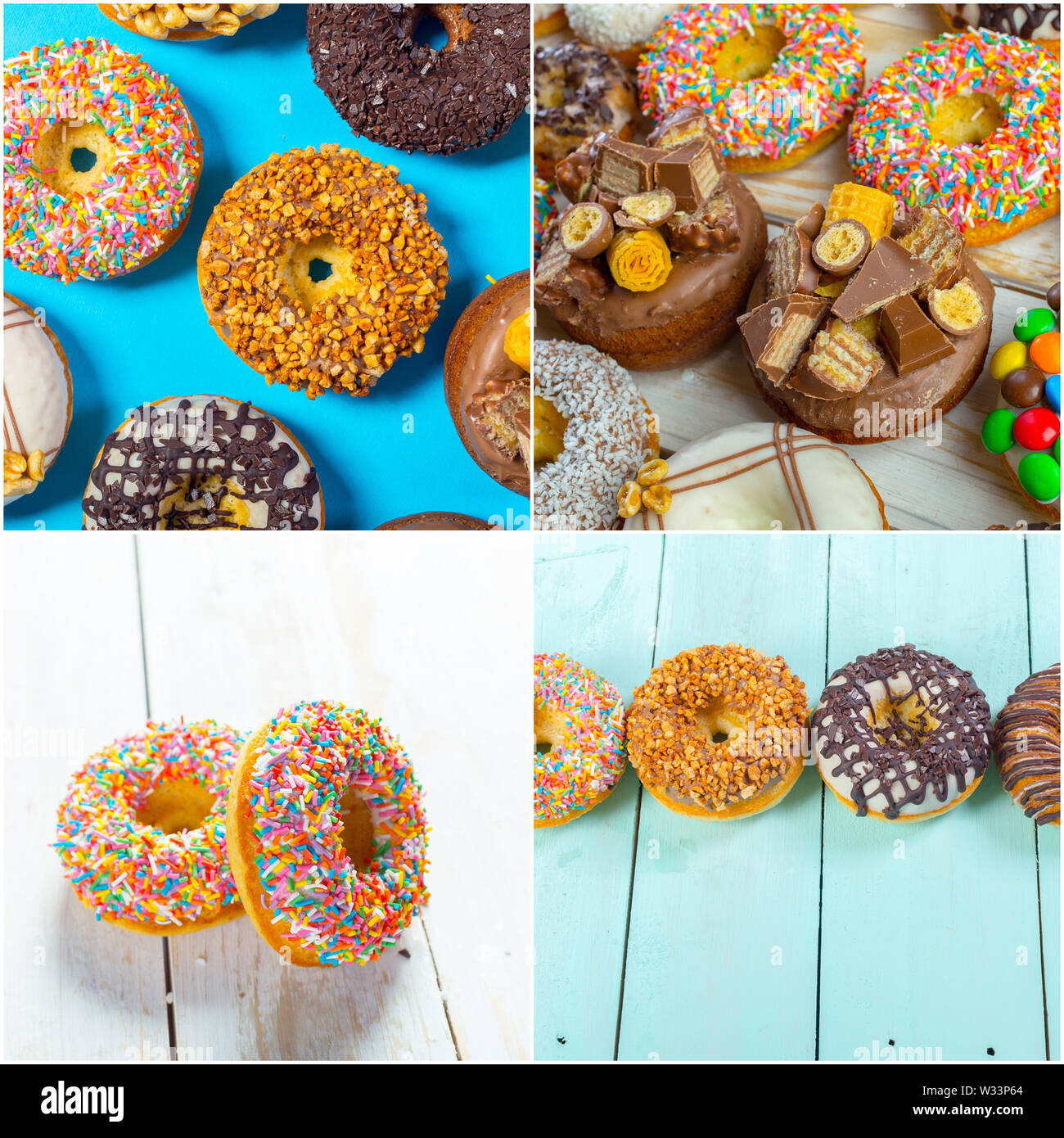 Collage of tasty donuts Stock Photo - Alamy