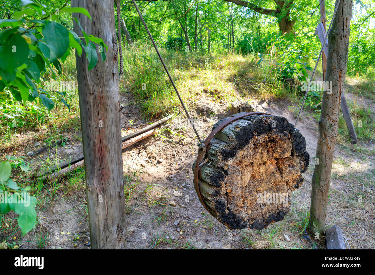 Old Ukrainian Cossack wooden shell on a hill in the middle of the ...
