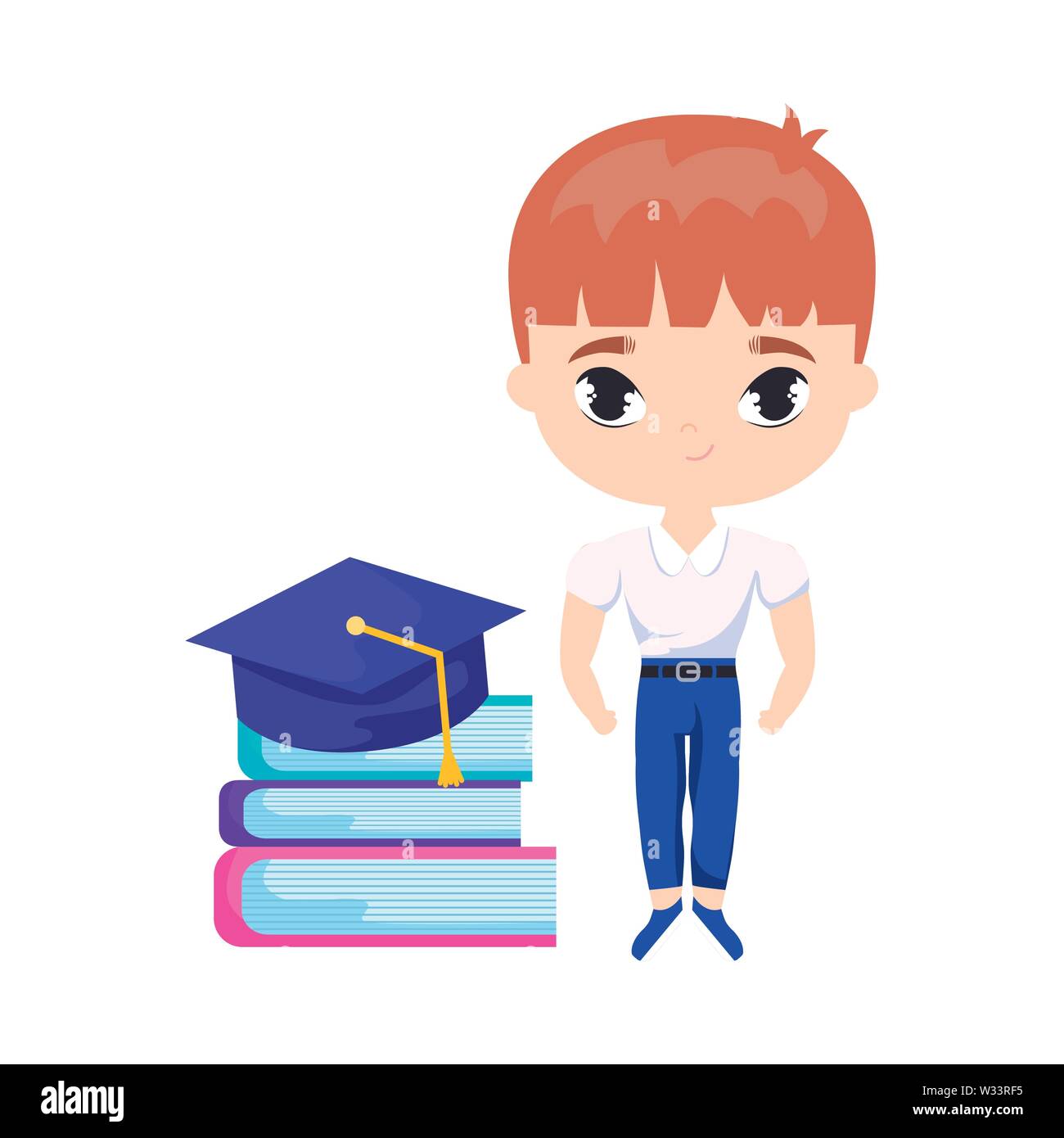 cute student boy with supplies school vector illustration design Stock ...