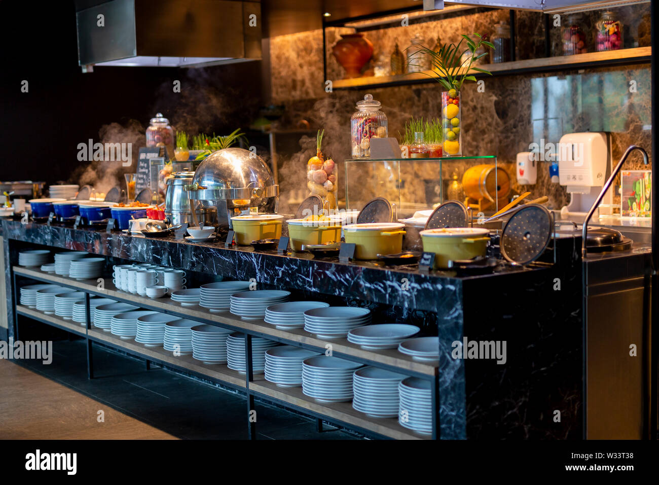 Buffet line for breakfast in luxury hotel Stock Photo - Alamy
