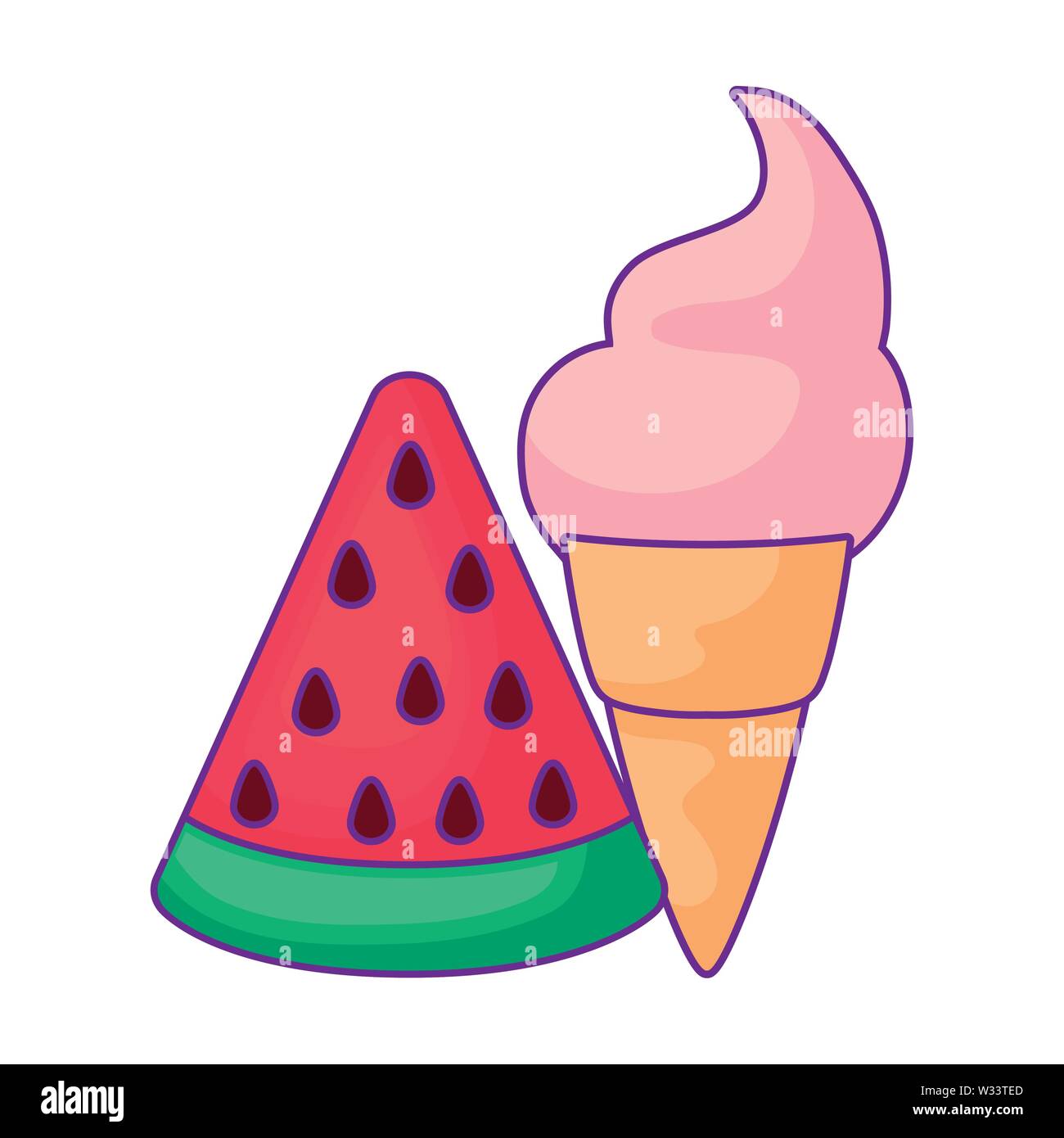 delicious ice cream with watermelon slice vector illustration design ...