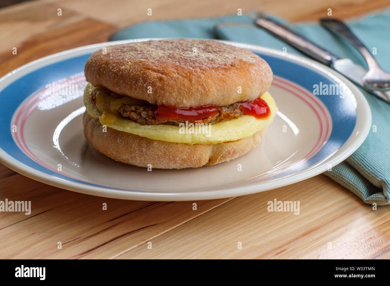 Sausage egg and cheese breakfast sandwich on and English muffin Stock ...