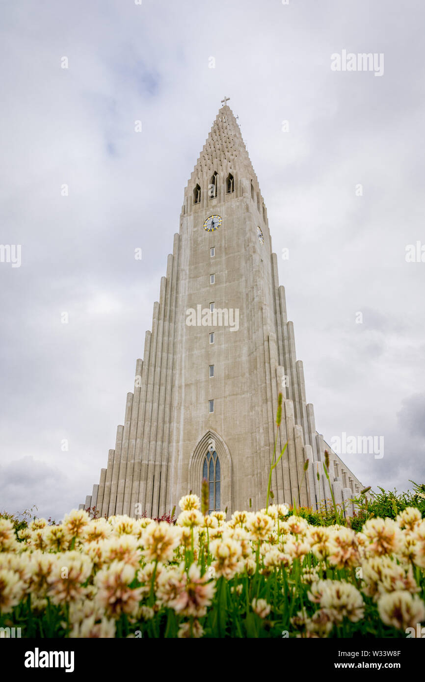 Reykjavik, Iceland, July 2019: Hallgrimskirkja or church of Hallgrimur ...