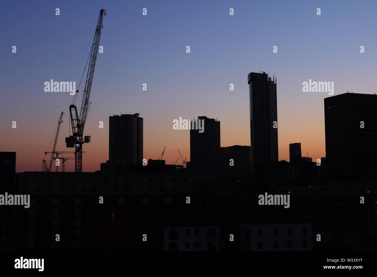 Birmingham UK. Roughton Hotel and The Cube on Birmingham skyline Stock ...