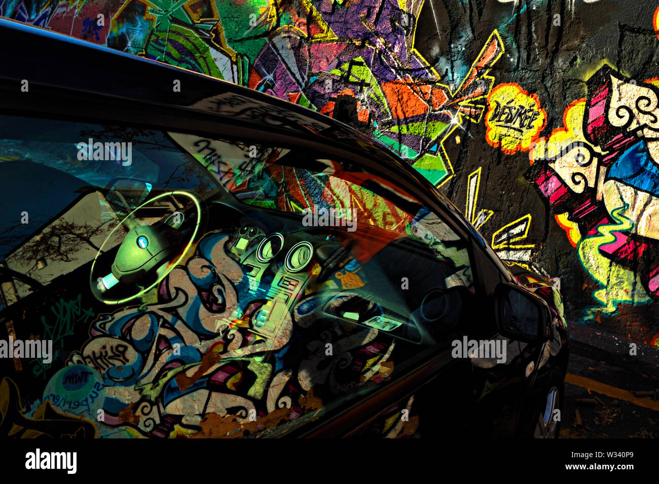 Graffiti session car style Stock Photo - Alamy