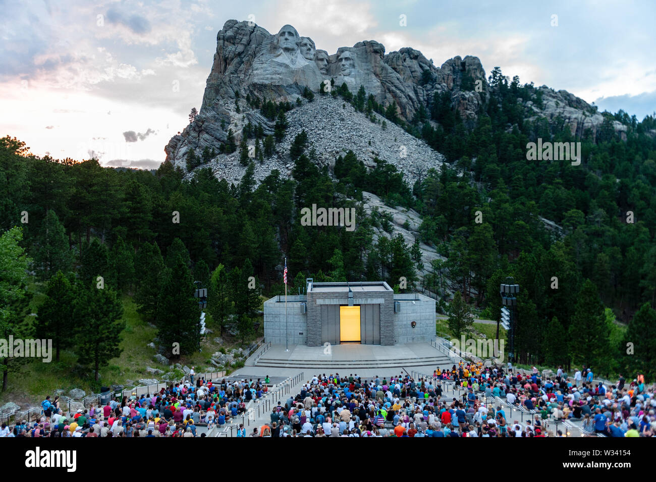 Visitors at the auditorium of Mount Rushmore National Monument ...
