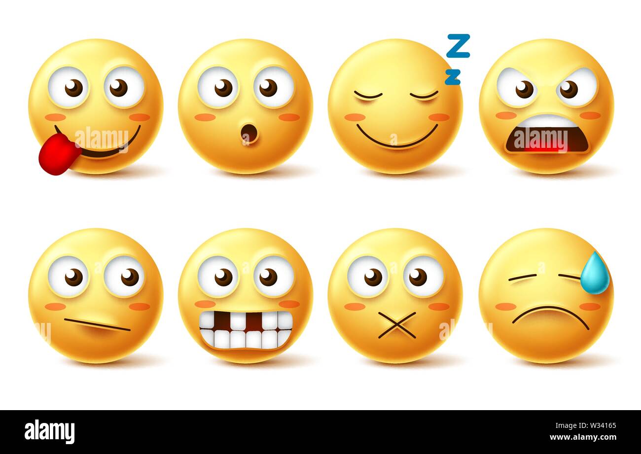 Smileys vector set with funny facial expressions. Smiley face cute ...