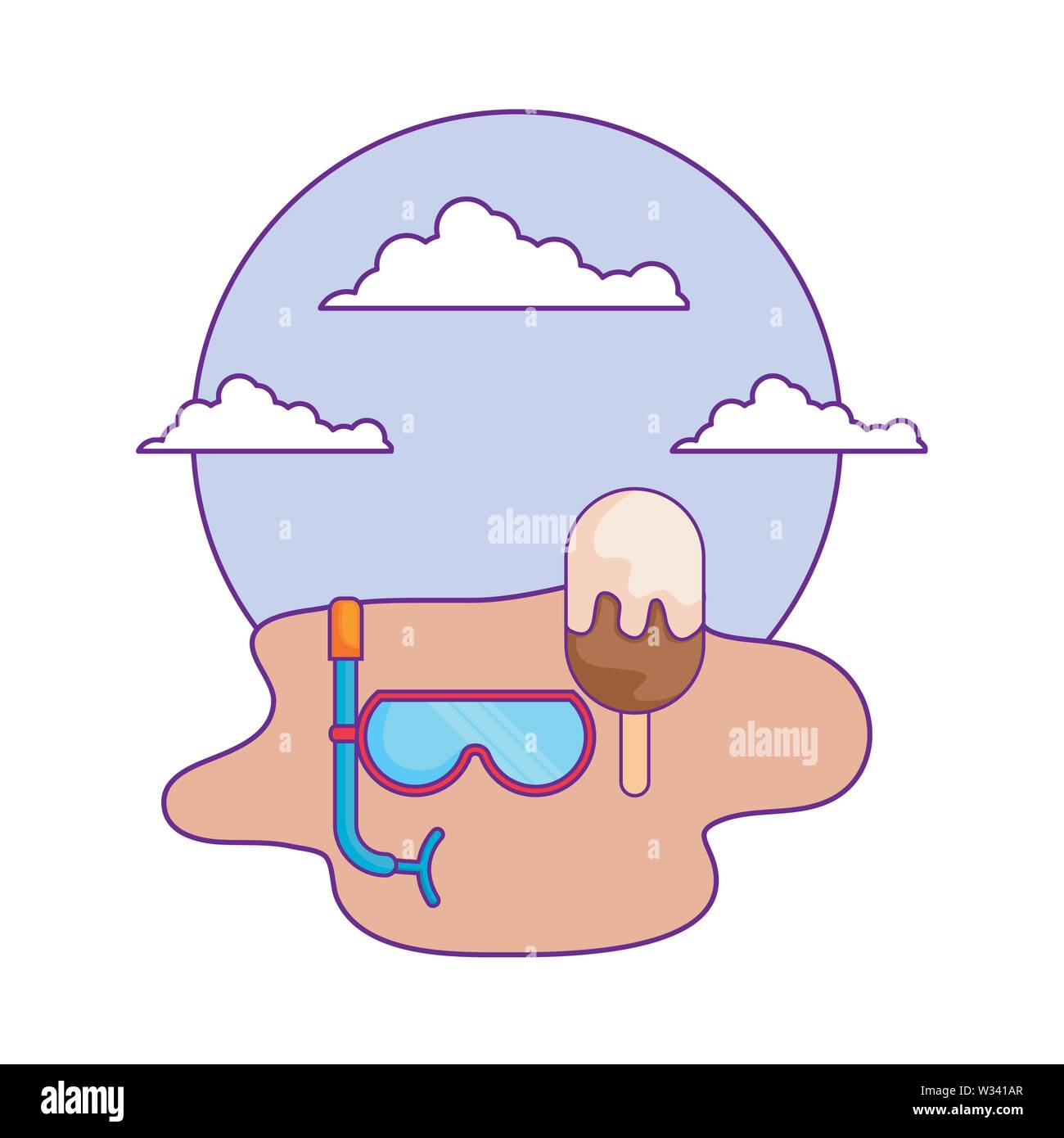 delicious ice cream with snorkel in beach vector illustration design ...