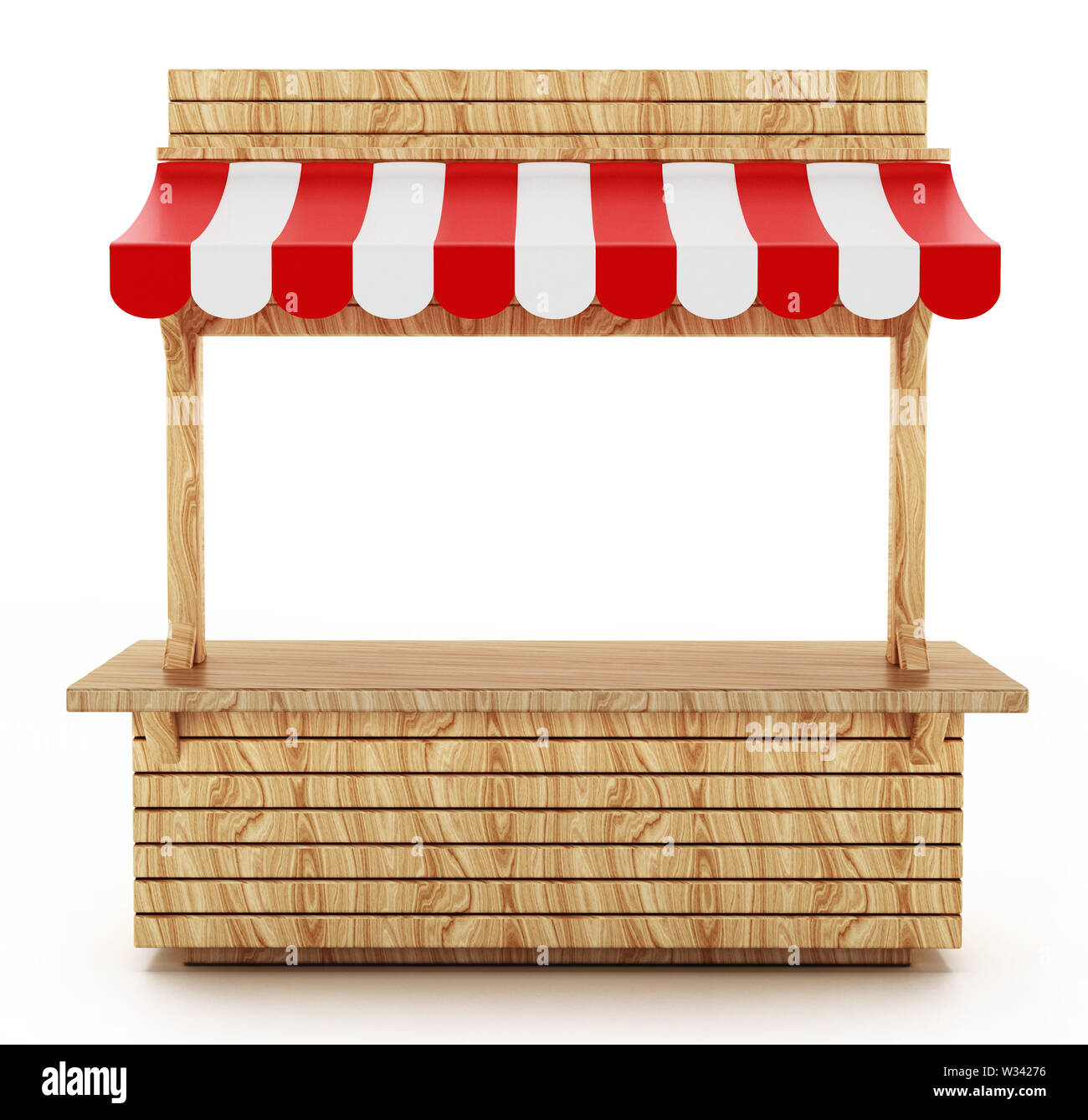 Empty desk or street vendor stall isolated on white background. 3D ...