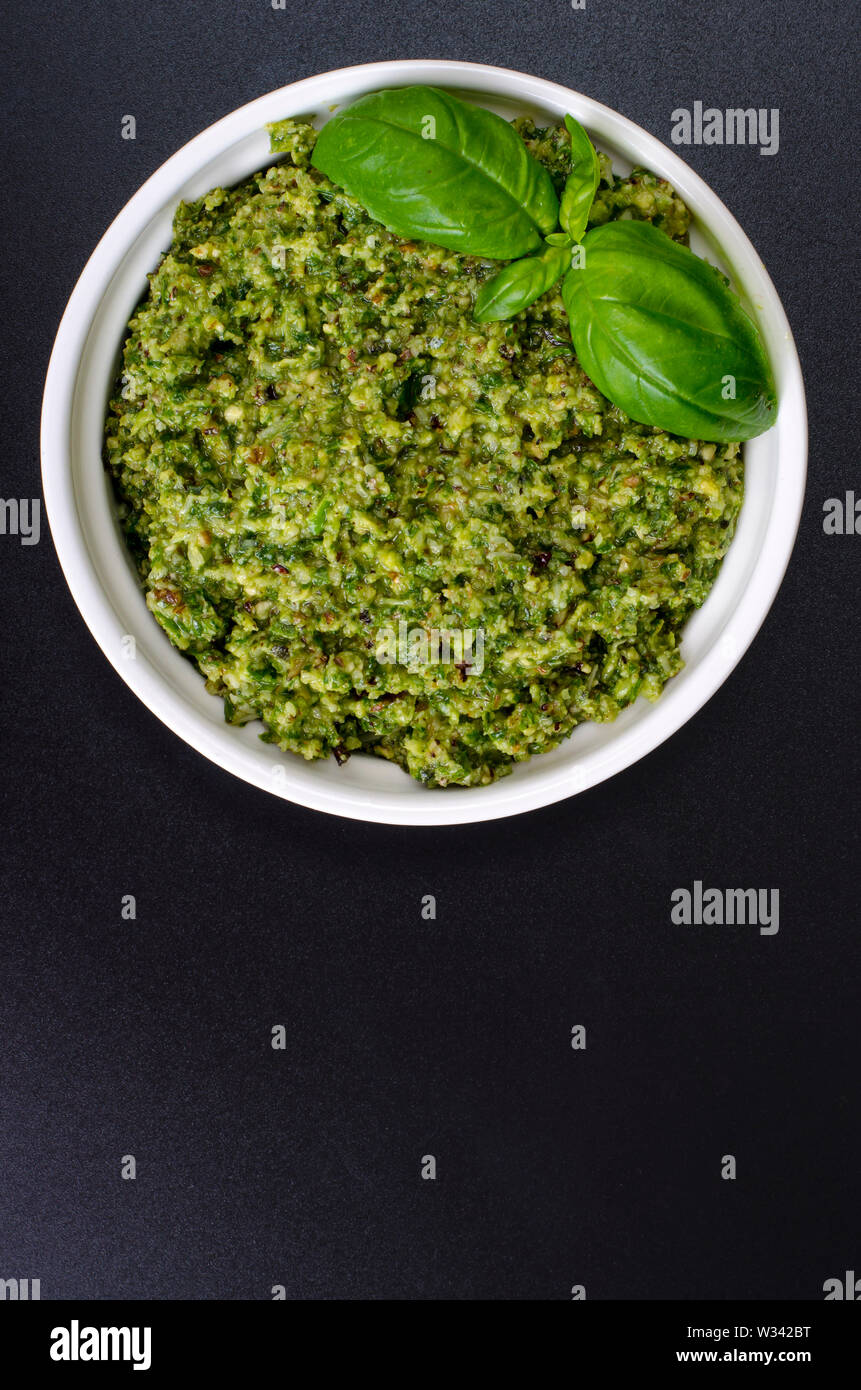 Homemade freshly made basil pesto sauce Stock Photo - Alamy