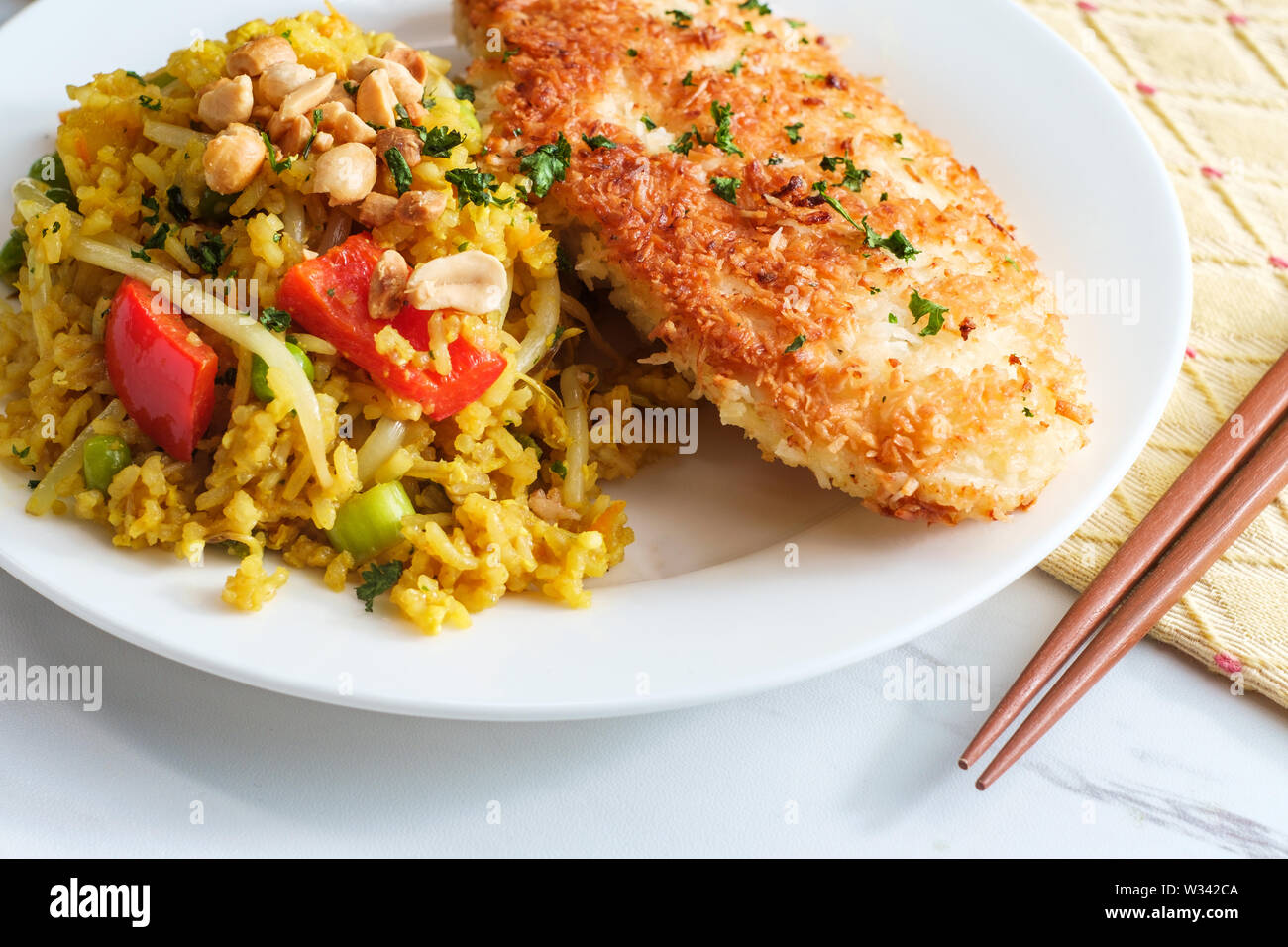 Coconut rice fried chicken peanuts hi-res stock photography and images ...