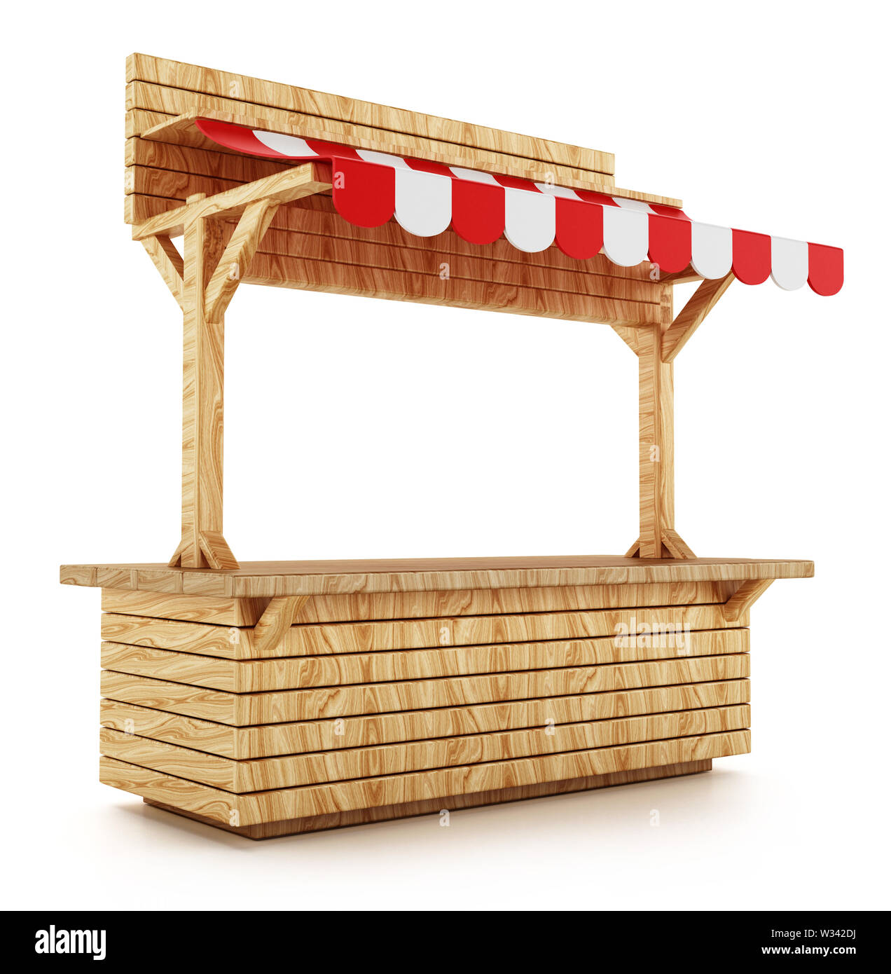 Empty desk or street vendor stall isolated on white background. 3D ...