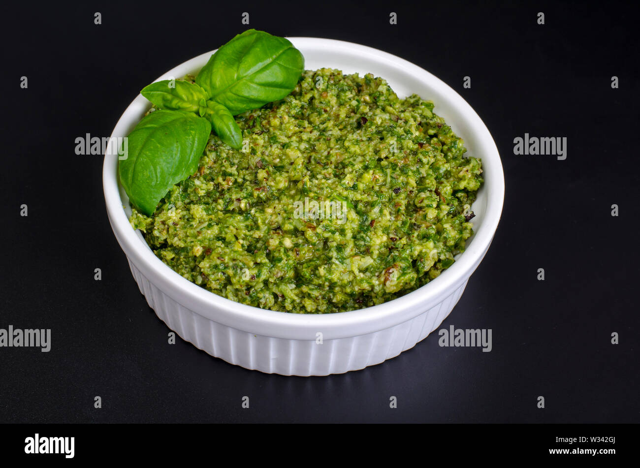 Homemade freshly made basil pesto sauce Stock Photo - Alamy