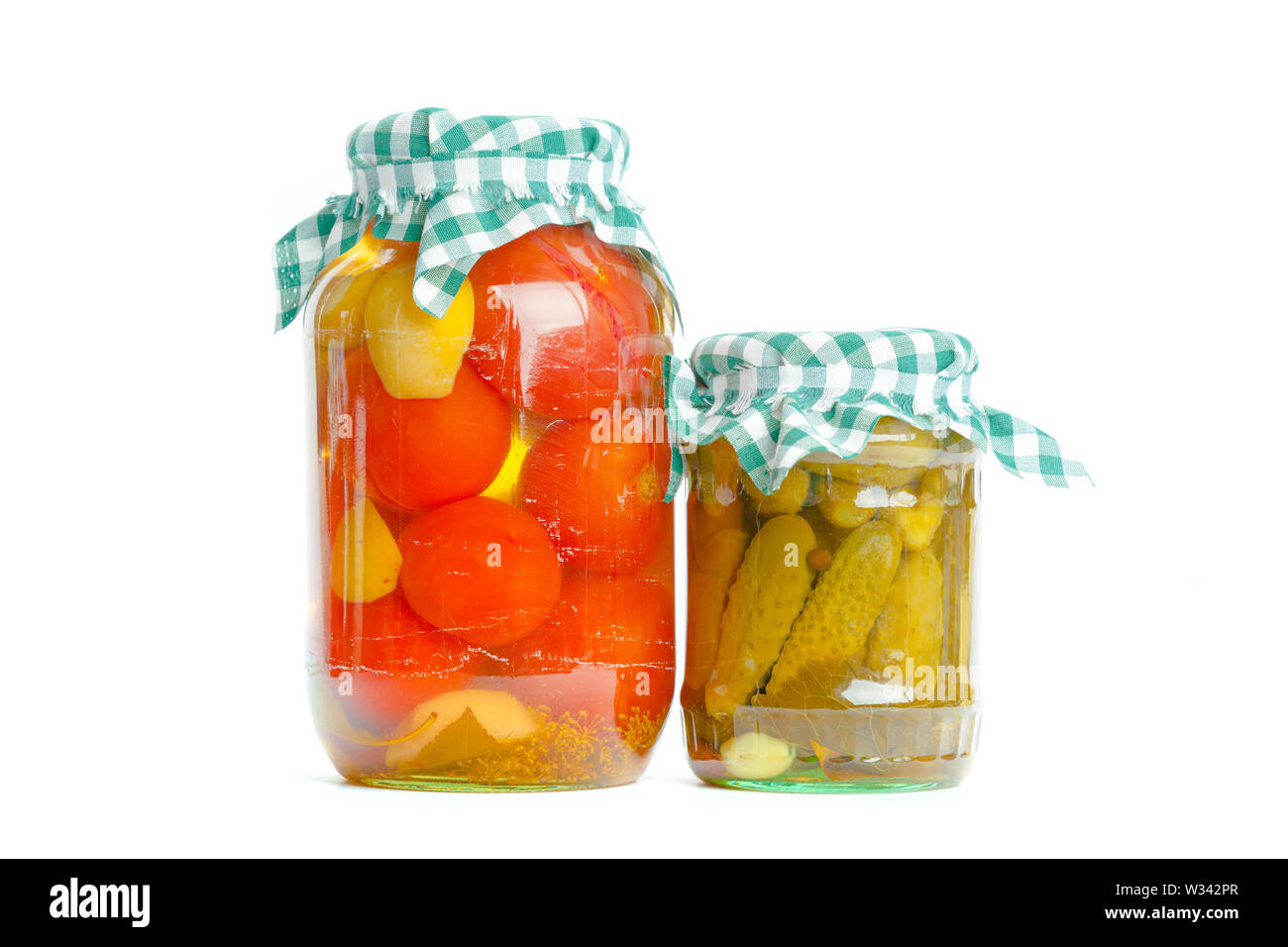Canned vegetables in glass jars isolated on white background Stock ...