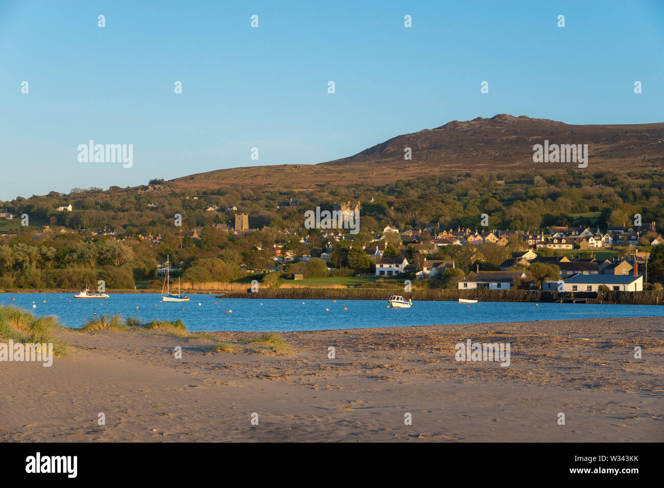 Newport in Pembrokeshire, Wales. View from the beach of the town and ...