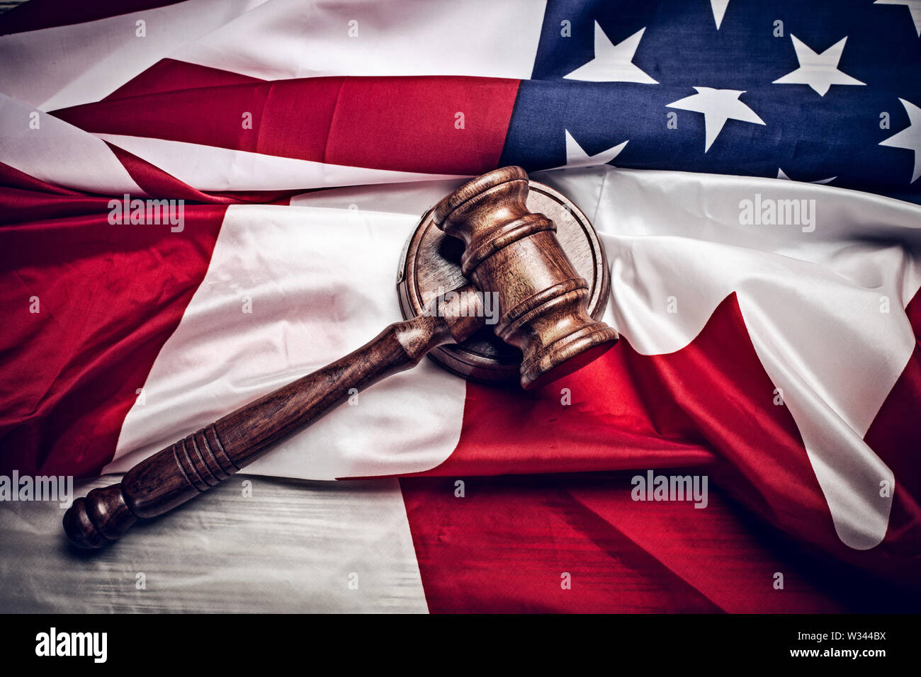 the judge gavel and background with usa flag Stock Photo - Alamy