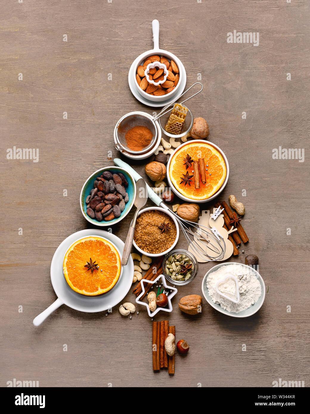 Christmas tree made from baking ingredients. Top view Stock Photo - Alamy