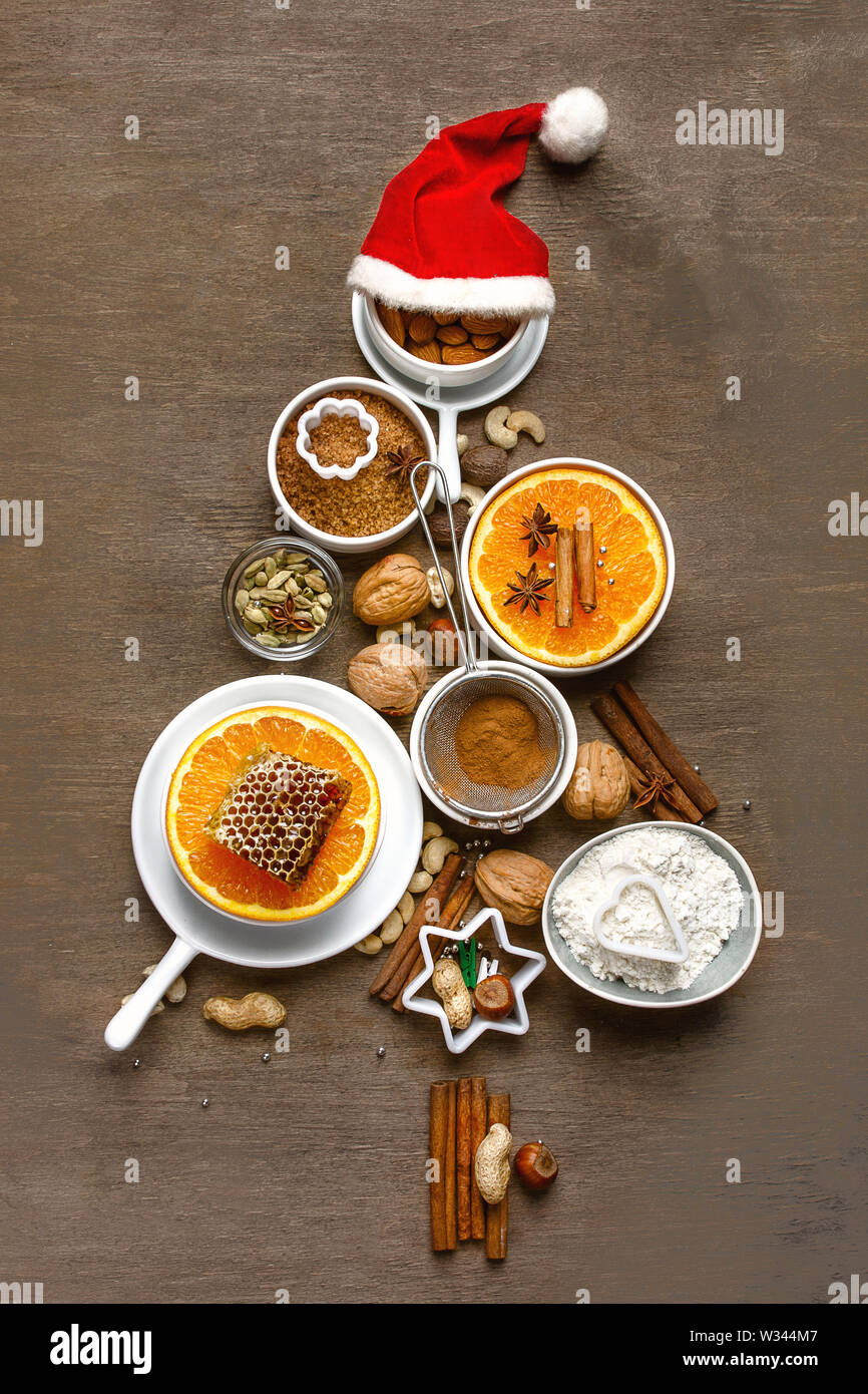 Christmas tree made from baking ingredients. Top view Stock Photo - Alamy