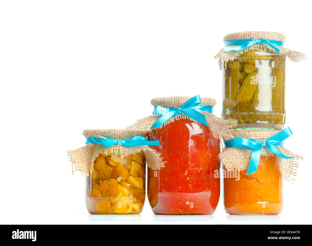 Canned vegetables in glass jars isolated on white background Stock ...