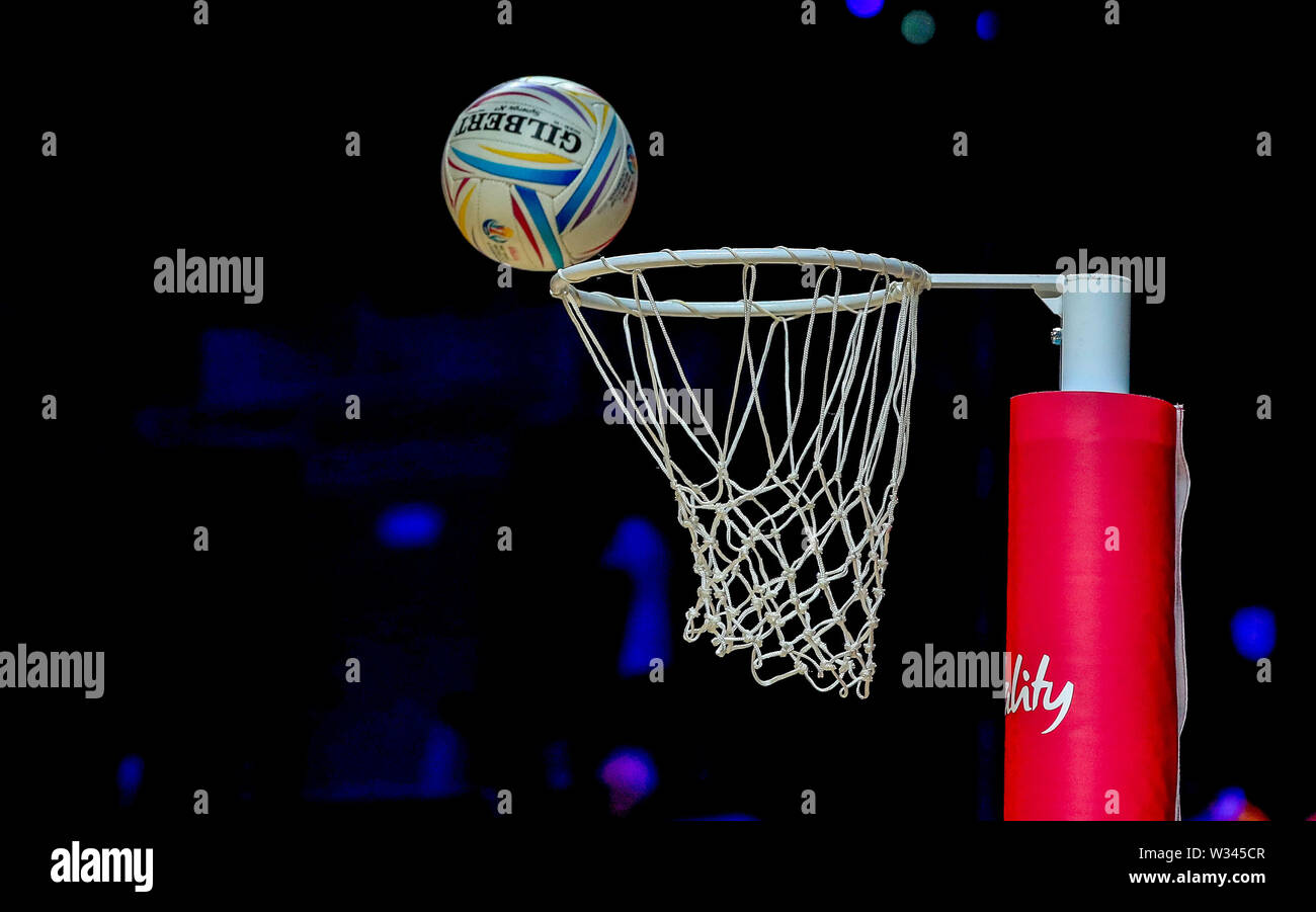 A shot goes in during the Netball World Cup match at the M&S Bank Arena ...