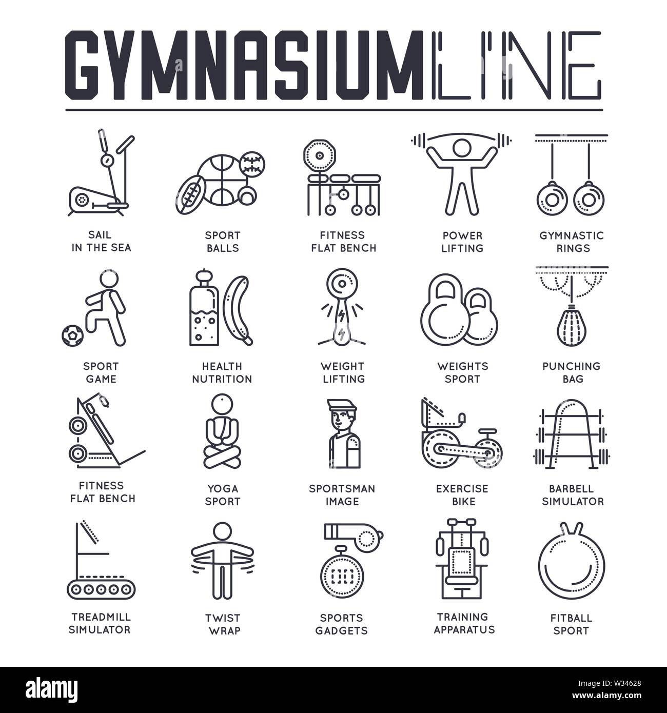 Set of gymnasium thin line icons, logos isolated on white background ...