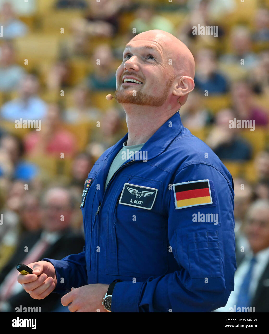 Karlsruhe, Germany. 12th July, 2019. Astronaut Alexander Gerst gives a ...
