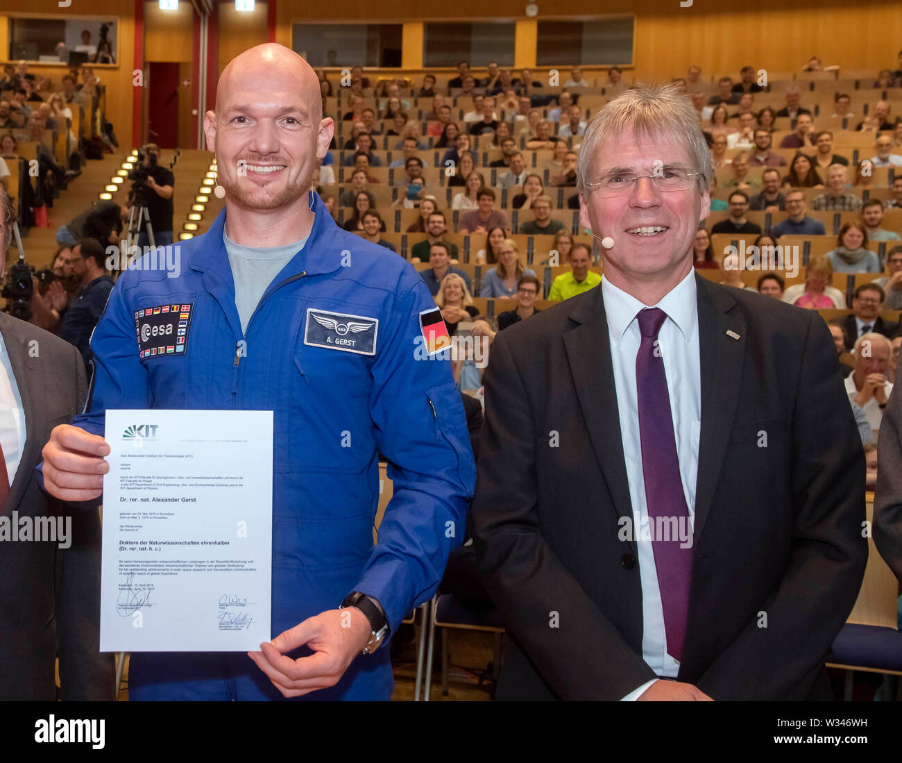 Karlsruhe, Germany. 12th July, 2019. Astronaut Alexander Gerst (l ...