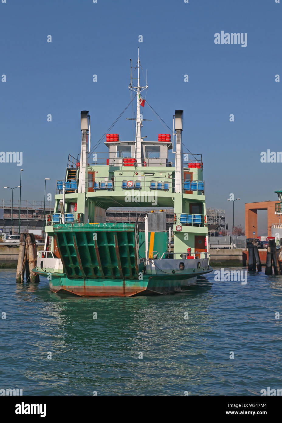 Car Ferry Boat at Dock in Venice Italy Stock Photo - Alamy
