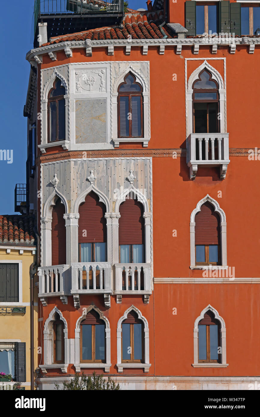Arch windows at traditional building in venice italy hi-res stock ...