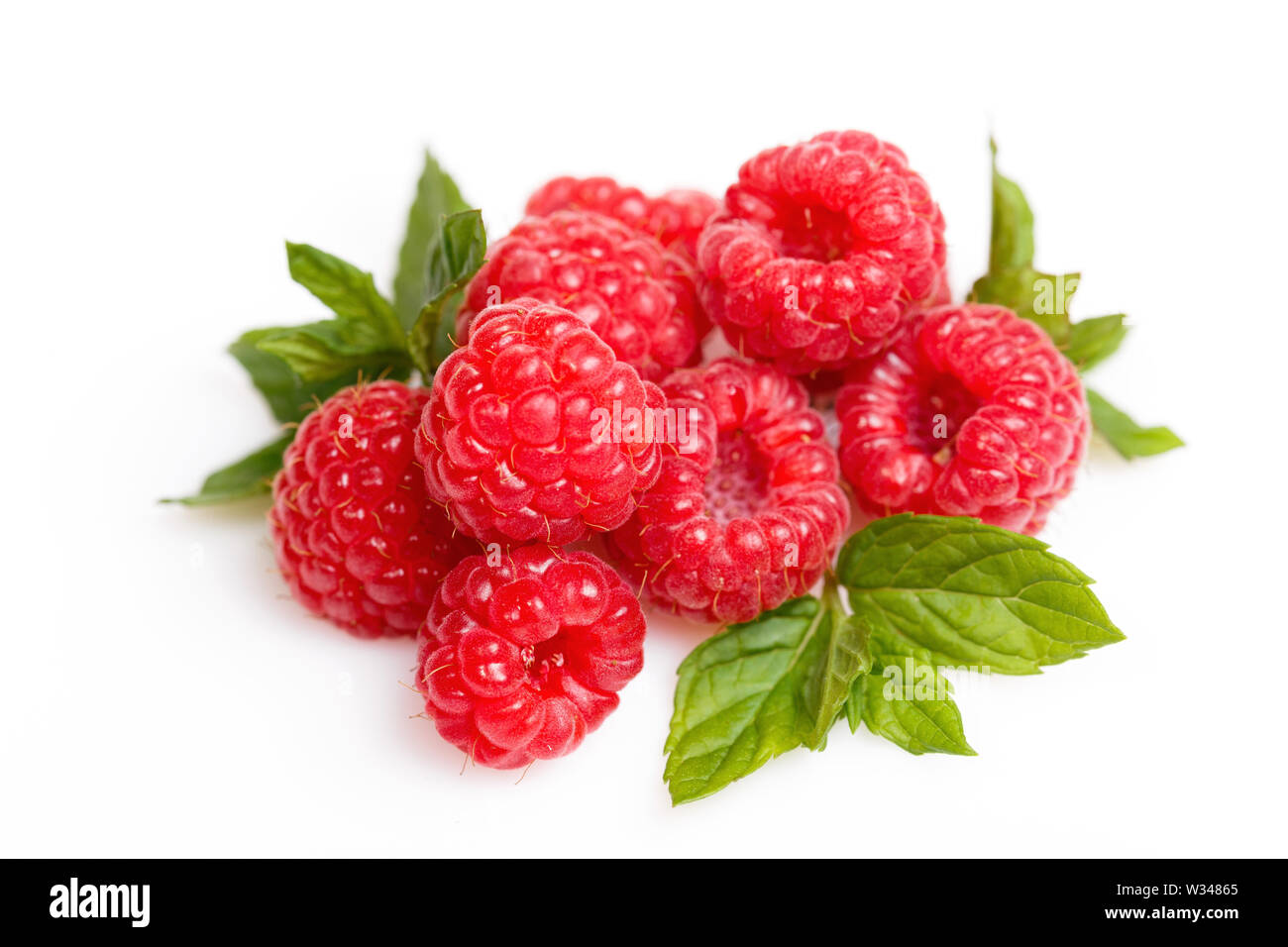 Raspberry with leaves isolated on white background Stock Photo - Alamy