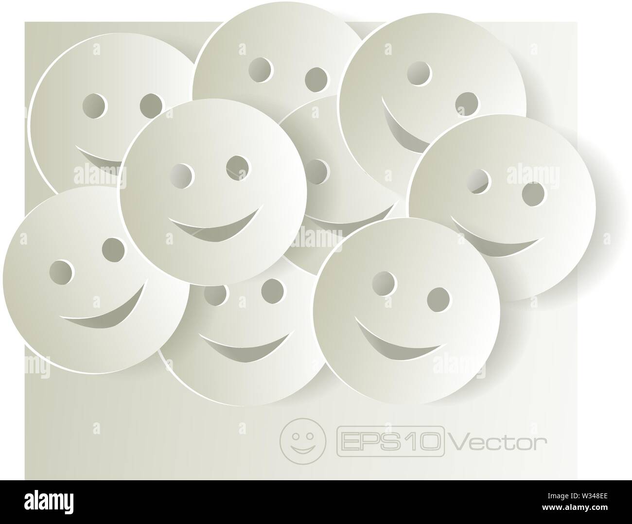 Paper cut out smiley faces on light background. Vector illustration ...