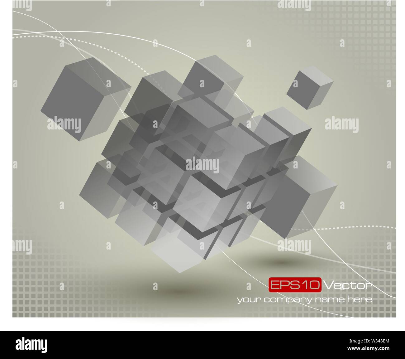 Floating 3d cube with moving segmented parts on light gray background ...