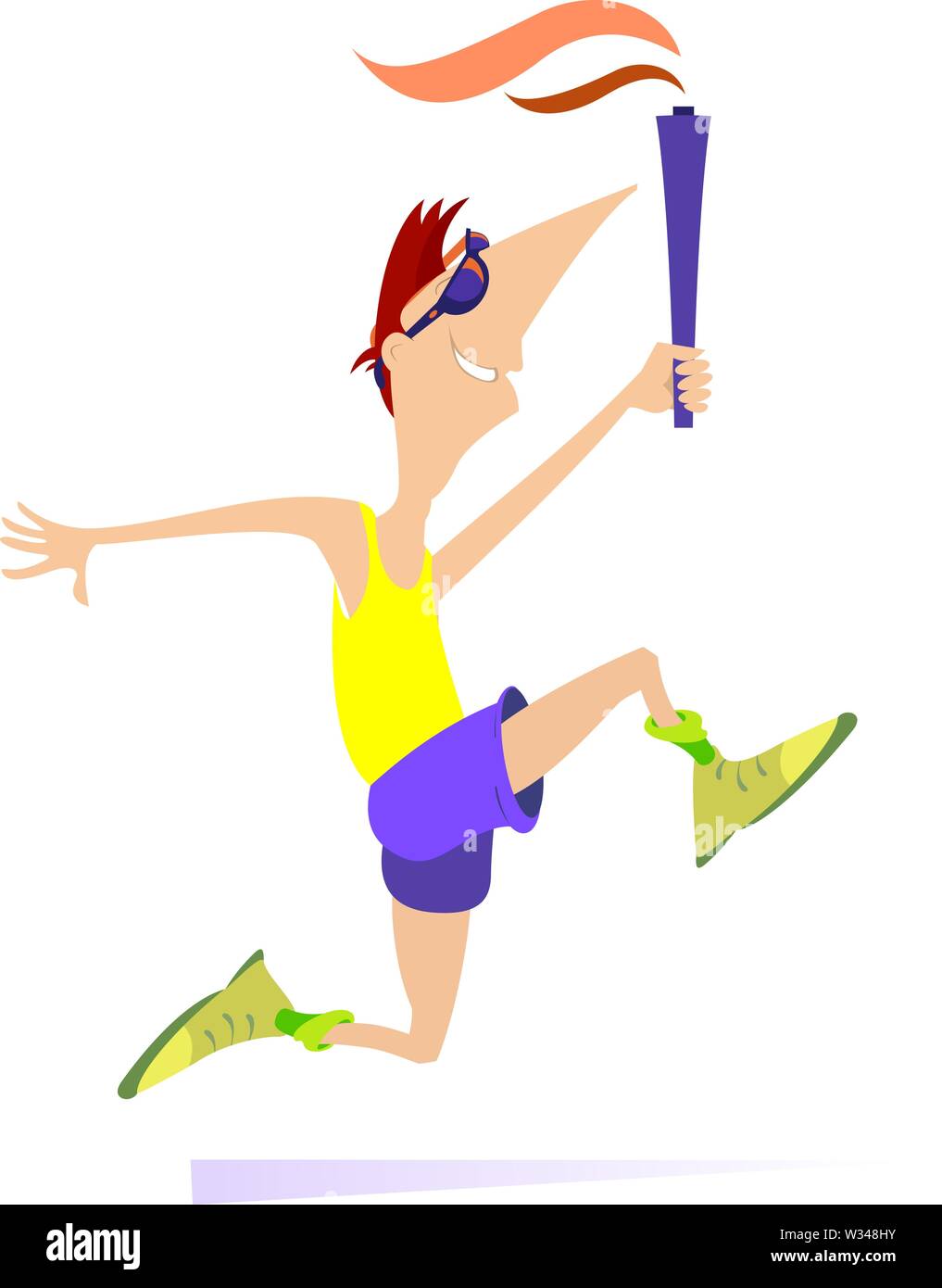 Running man holds a torch illustration. Smiling running young sportsman ...