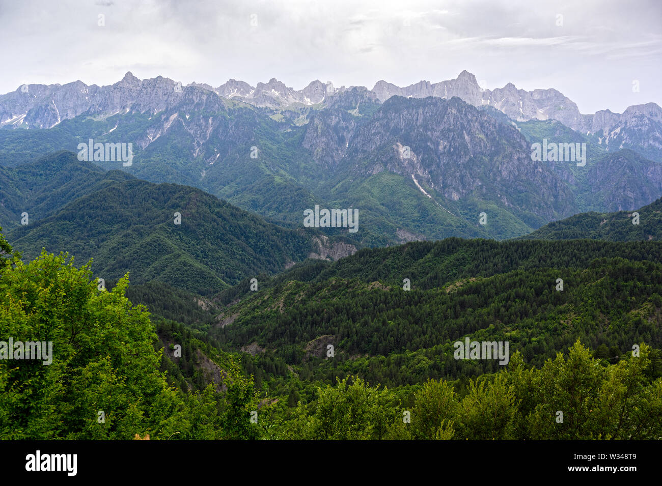 Panoramic view of mountain landscape of Pindus range in Epirus, Greece ...