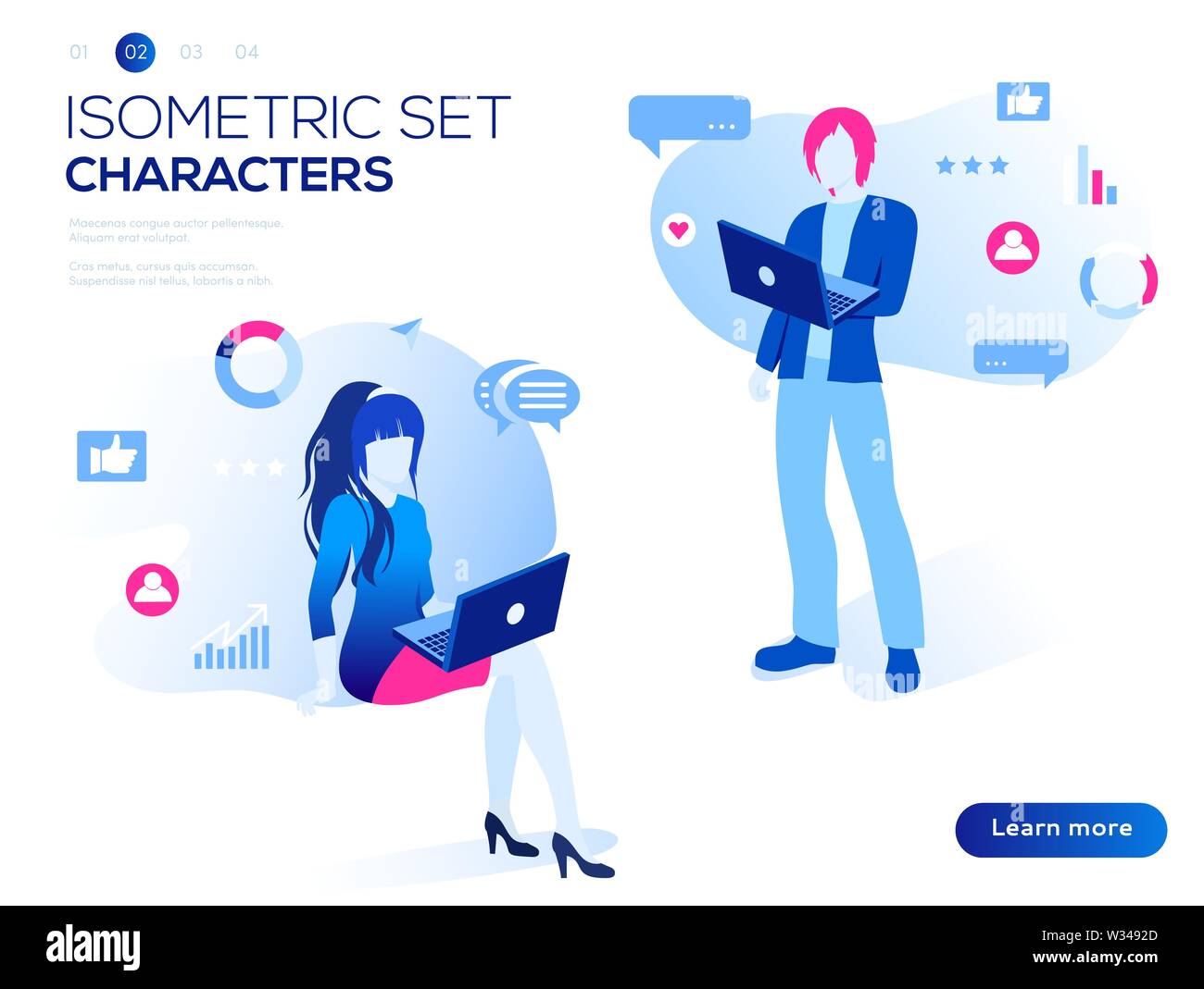 Mobile application and website header images on white background. 3D ...