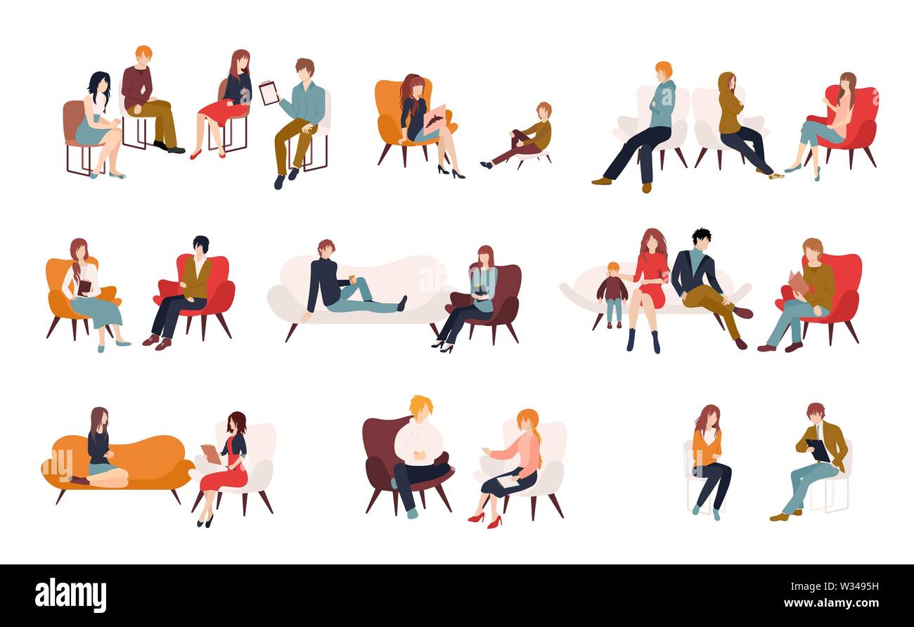 Flat cartoon vector illustration. Group or family psychotherapy ...