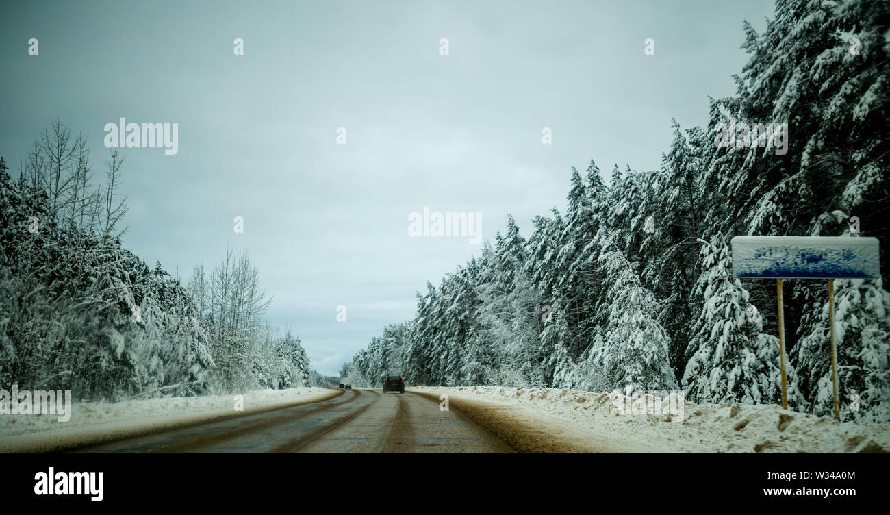 Photo of winter road with trees in snow Stock Photo - Alamy