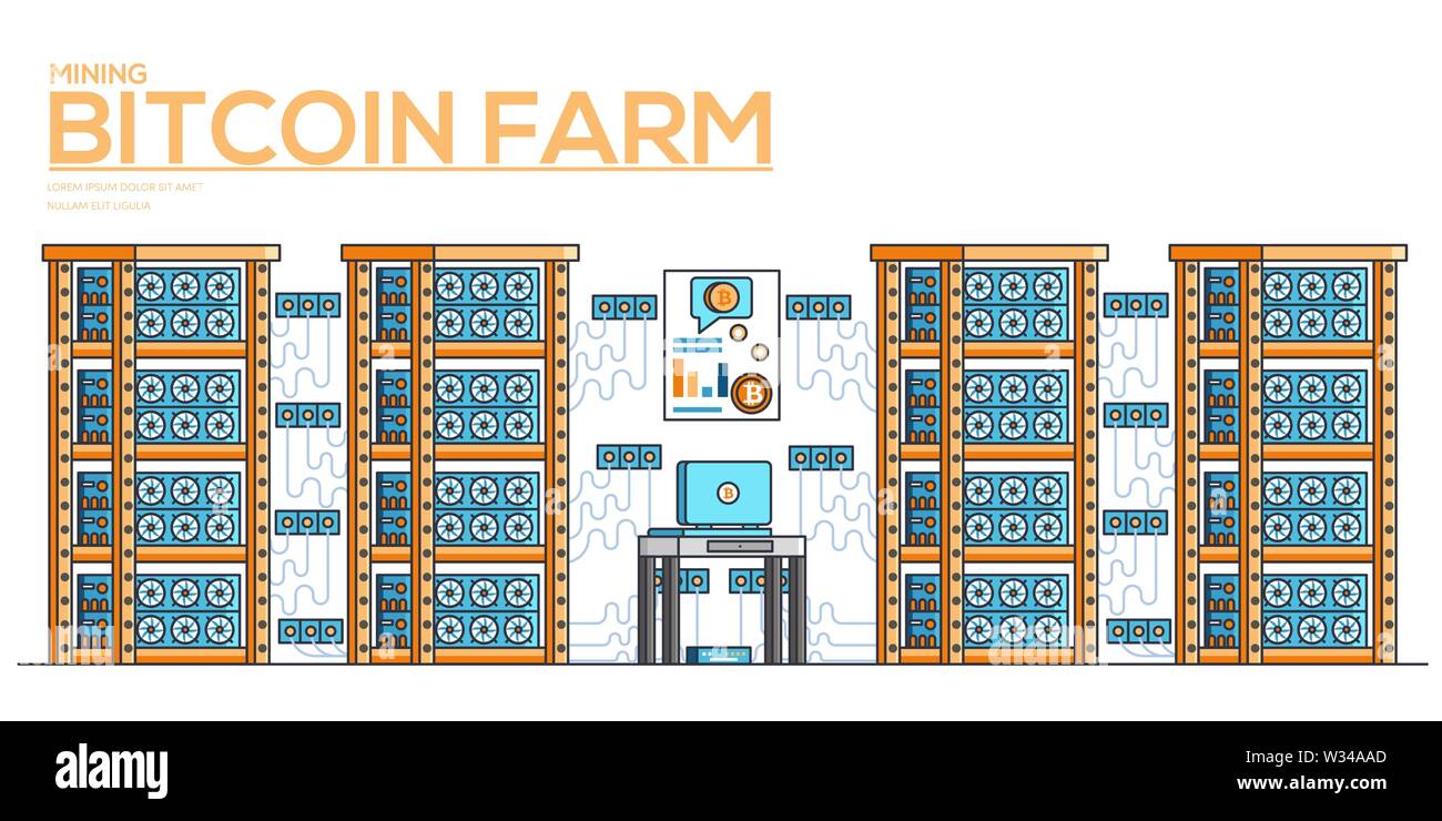 Server room with equipment for mining crypto currency. Modern computer ...