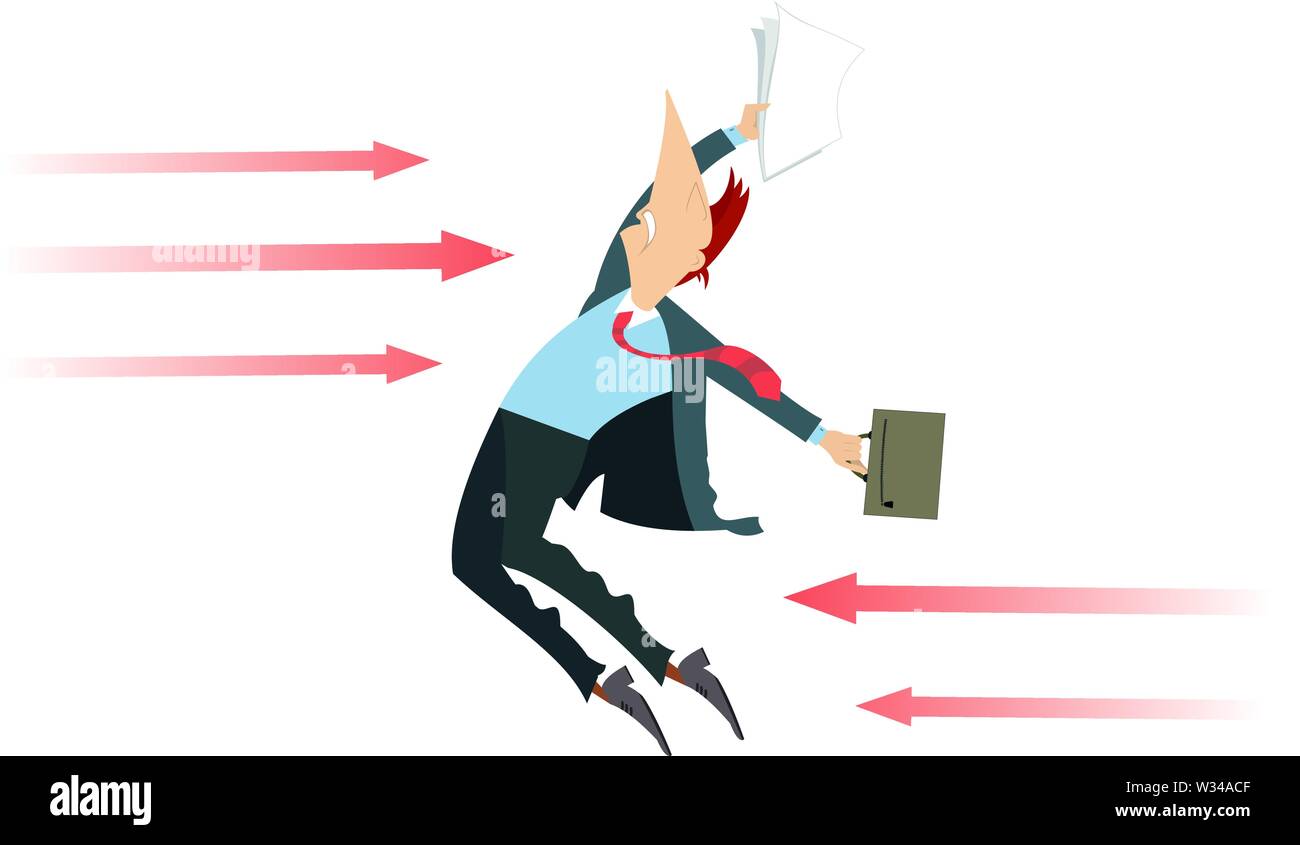 Businessman and arrow signs concept illustration. Falling man with bag ...