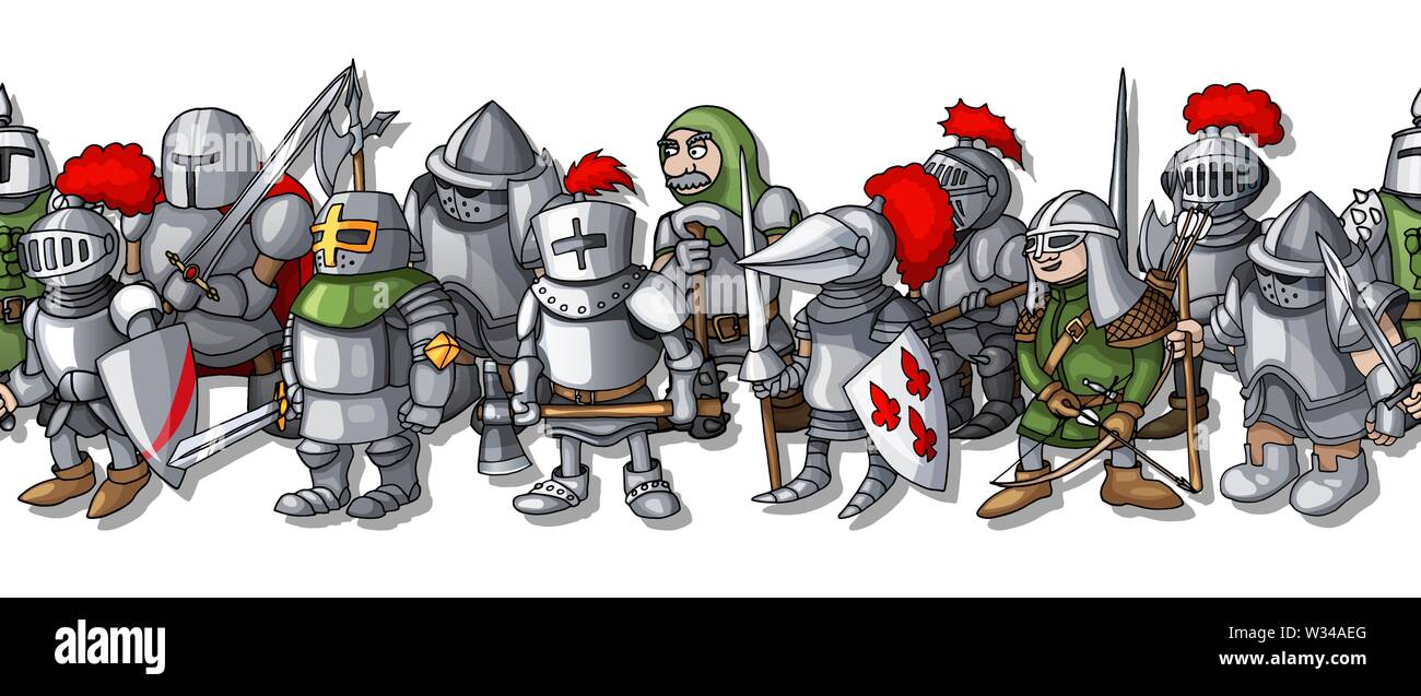 Horizontal seamless pattern. Cartoon illustration of different knights ...