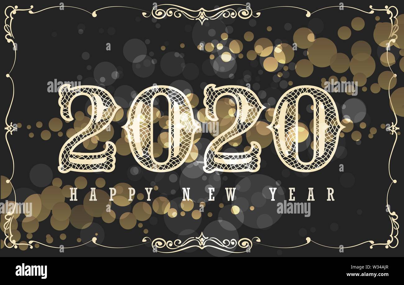 Happy New 2020 Year Card Design in Vintage Style. Hand lettering on ...