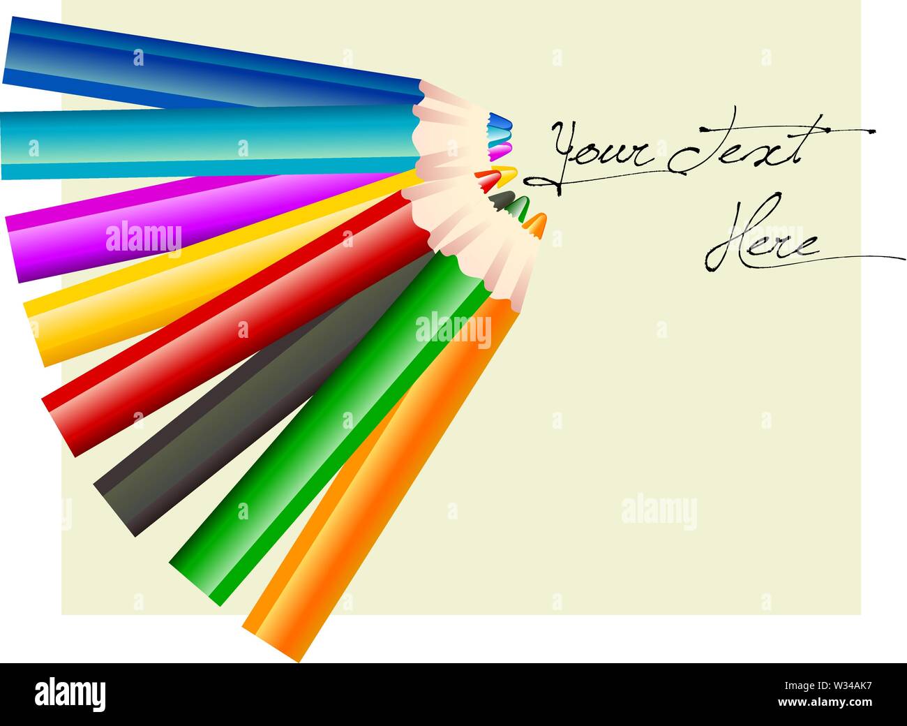 Group of eight different color pencils composition with room for your ...