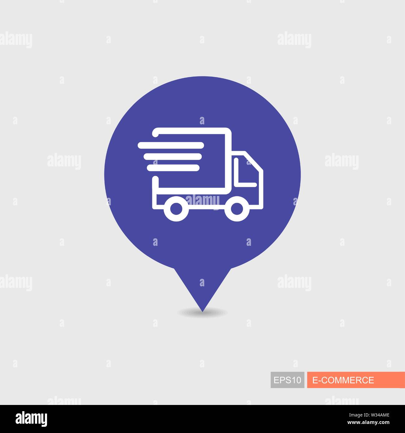 Fast shipping delivery truck flat pin map icon. E-commerce sign. Map ...