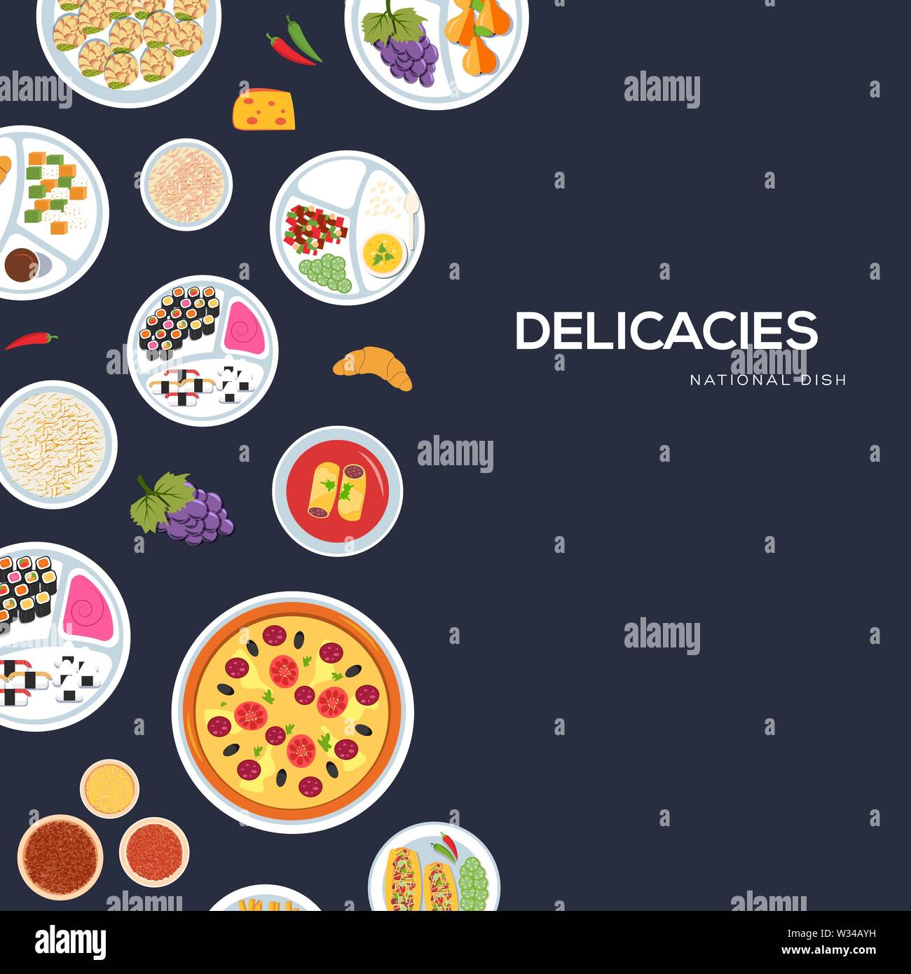 Vector banner with national dishes. Traditional delicacies poster ...