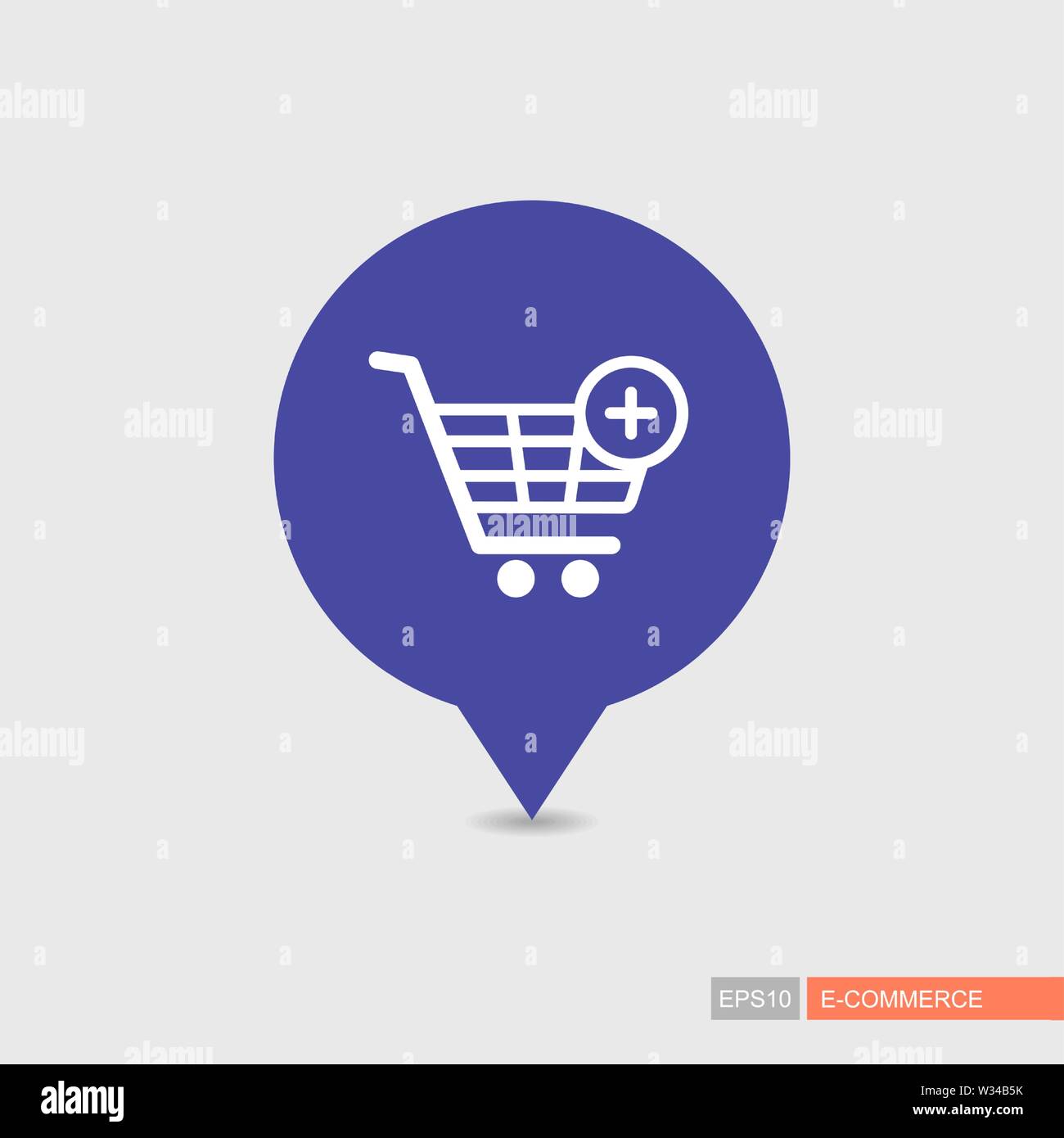 Shopping cart pin map icon with plus. Add from cart. E-commerce sign ...