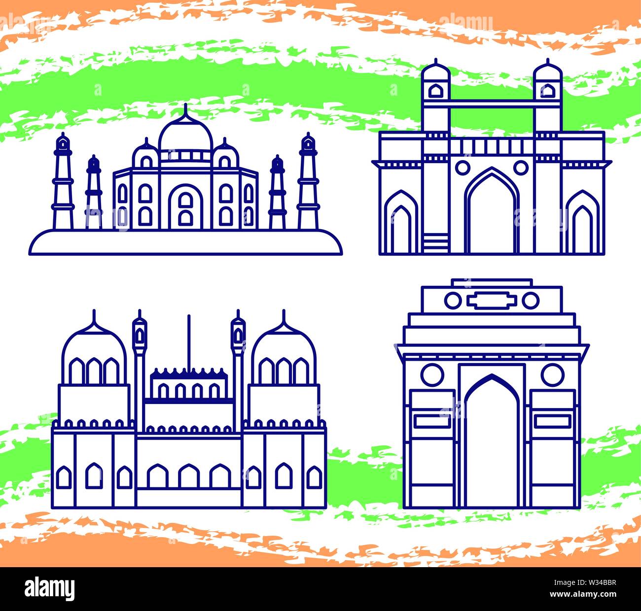 set of structures emblematic of indian vector illustration design Stock ...